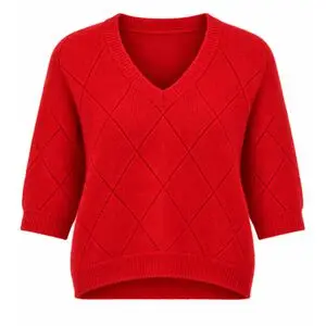 LUELLA FASHION Montrose Short Sleeve V-neck Diamond Pattern Alpaca Knit Jumper - Red