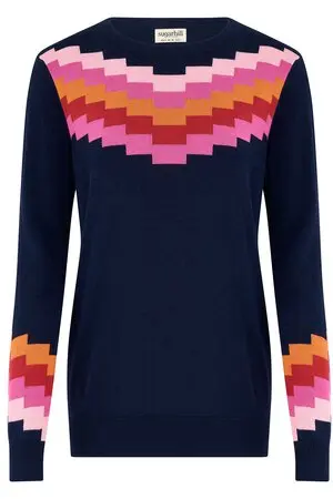 SUGARHILL BRIGHTON Rita Sweater Navy Chevron