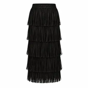TRAFFIC PEOPLE Anything Goes Tiered Tassel Gracie Maxi Skirt - Black