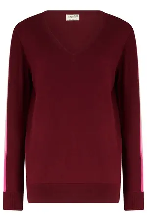 SUGARHILL BRIGHTON Doris V-neck Sweater Burgundy Stripe - Red