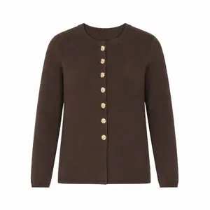 YUMI Knitted Fitted Peplum Cardigan - Brown