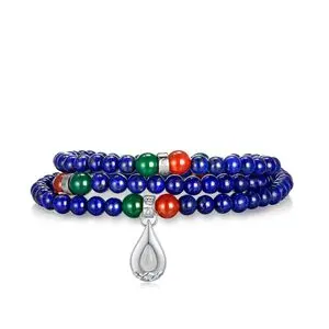 AUROZIA Five Elets Water Sterling Lapis Lazuli Waterdrop Pendant Three Layered Crystal Bracelet & Necklace - Silver