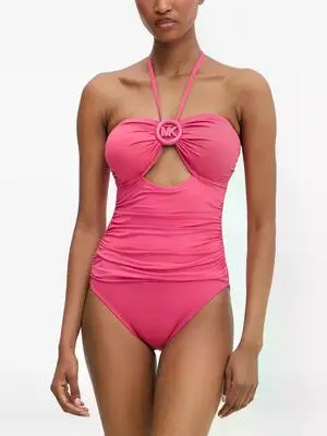 Michael Kors Logo-plaque Cutout Swimsuit - Pink