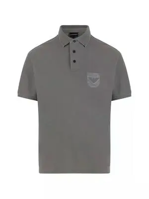 Emporio Armani Logo-patch Cotton Polo Shirt - Grey