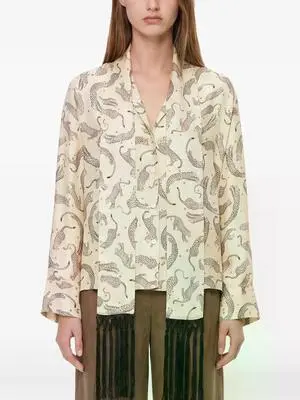 FORTE_FORTE Royal Leopard Fringe-trim Shirt