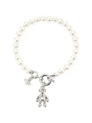 VIVIENNE WESTWOOD Ruby Bear-pendant Pearl Bracelet - Silver