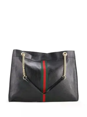 Gucci Rajah Chain Leather Large Tote Bag - Black