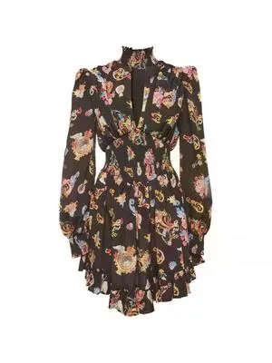 Versace Versailles Print Smocked Mini Dress