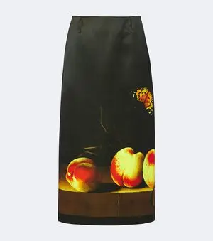 Dries Van Noten Printed Satin Midi Skirt