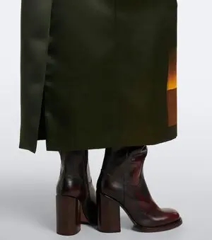 Dries Van Noten Printed Satin Midi Skirt