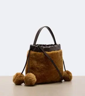 JIMMY CHOO Drawstring Mini Shearling Top-handle Bag