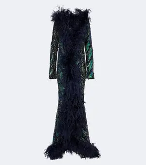 TALLER MARMO Hollywood Disco Feather-trimmed Gown