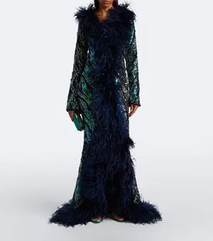 TALLER MARMO Hollywood Disco Feather-trimmed Gown
