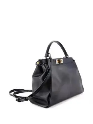 Fendi Peekaboo Bag Rigid Leather Regular Satchel - Black