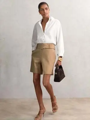 REISS Cotton-blend Belted Shorts With Linen