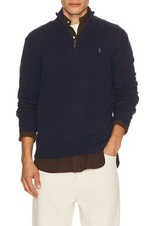 Polo Ralph Lauren Long Sleeve Lux Merino Wool 1/2 Zip Pullover Sweater - Hunter Navy