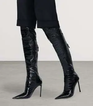 TOM FORD Croc-embossed Leather Over-the-knee Boots 105