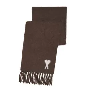 AMI Paris Alpaca-blend De Coeur Scarf - Brown