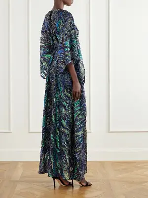 TALLER MARMO Firefly Belted Draped Sequined Tulle Gown - Multi