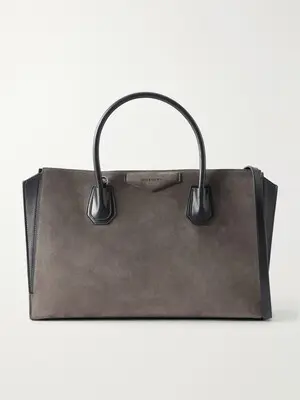 Givenchy Antigona Leather-trimmed Suede Tote - Gray