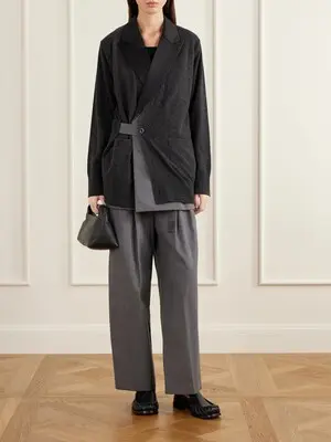 Sacai Layered Satin-trimmed Wool Cardigan