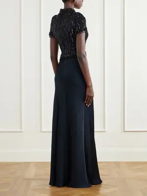 Jenny Packham Trinity Beaded Satin Gown - Blue
