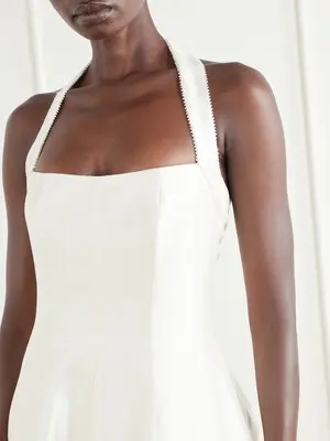 DANIELLE FRANKEL Liz Halterneck Beaded Wool And Silk-blend Twill Halterneck Gown