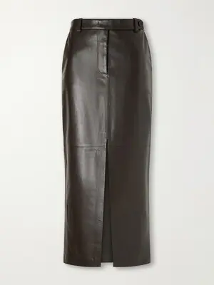 Co Double-slit Leather Midi Skirt