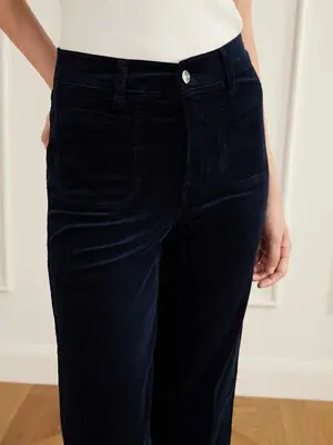 FRAME Le Slim Palazzo Shrunken Pocket Corduory High-rise Wide-leg Pants - Blue