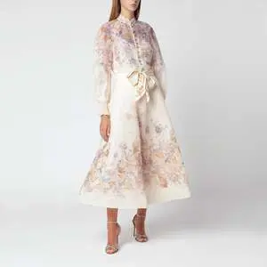 Zimmermann Ascent Cream Linen And Silk Flared Midi Skirt - Multicolor