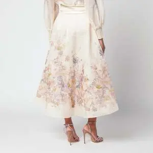 Zimmermann Ascent Cream Linen And Silk Flared Midi Skirt - Multicolor