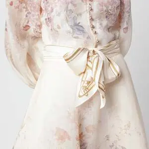 Zimmermann Ascent Cream Linen And Silk Flared Midi Skirt - Multicolor