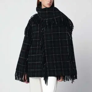 TOTEME Black/green Check Jacket With Scarf - Multicolor