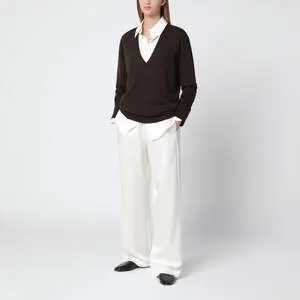 TOTEME V-neck Sweater In Lyocell And Cashmere - Brown