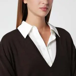 TOTEME V-neck Sweater In Lyocell And Cashmere - Brown