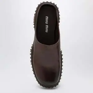 Miu Miu Coffee Leather Mules - Brown