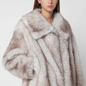 SWORD 6644 Pearl Beige Faux Fur Coat - Grey