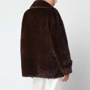 SWORD 6644 Dark Double-breasted Faux Fur Coat
