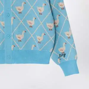 TINYCOTTONS Light Blue Wool-blend Cardigan With Goose Pattern