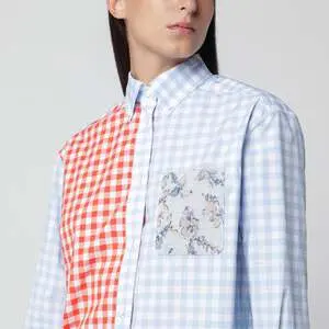 Loewe Light Blue And Orange Patchwork Cotton Shirt