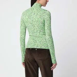 Loewe Green High-neck Top With Floral Jacquard Pattern