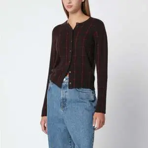Guest In Residence Jane Checker Dark Brown/red Cardigan