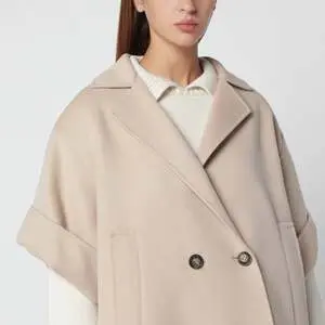 Max Mara Short Wool Drap Coat In Sand - Beige