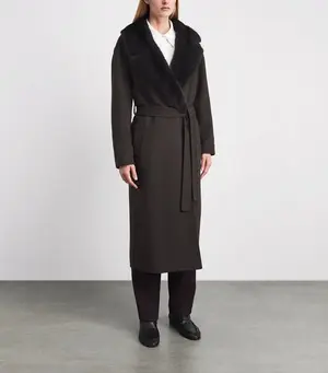 Kiton Cashmere Mink-lapel Wrap Coat