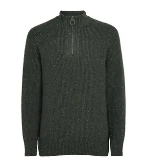 Barbour Wool-blend Essentials Fleck Quarter-zip Sweater - Green