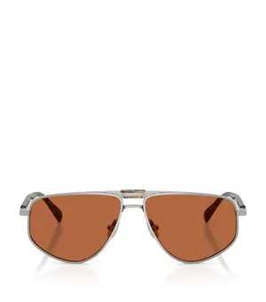 Brunello Cucinelli Titanium Dike Aviator Sunglasses - Clear