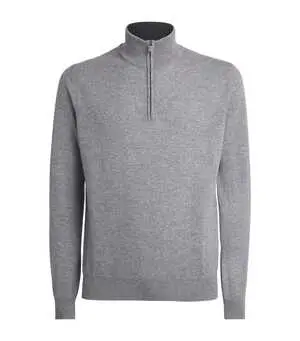 Corneliani Virgin Wool-cashmere Quarter-zip Sweater - Grey