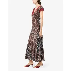 NEVER FULLY DRESSED Olivia Printed Satin Midi Dress