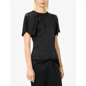 Victoria Beckham Bela Open Cap-sleeves Satin Top - Black