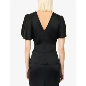 Victoria Beckham Bela Open Cap-sleeves Satin Top - Black
